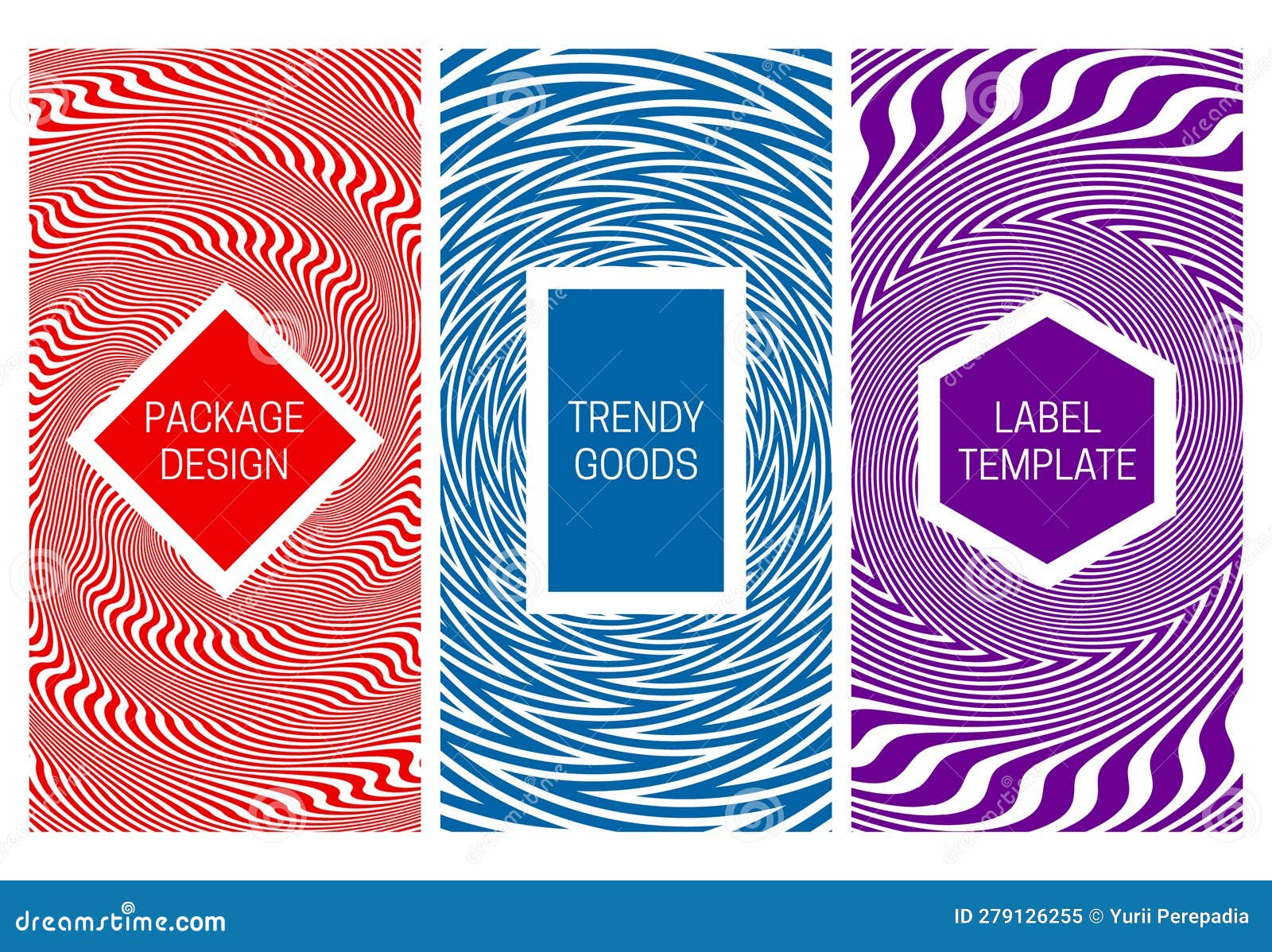 Set of Packaging Design with Various Psychedelic Monochrome Patterns ...