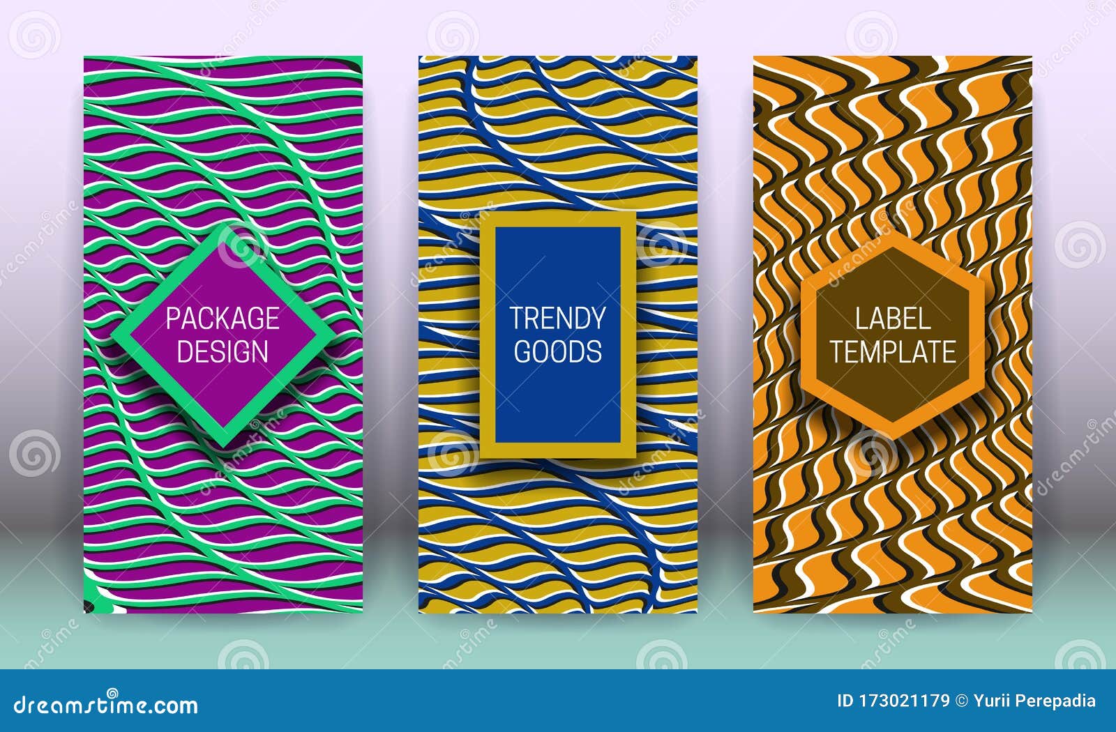 Set Of Packaging Design With Wavy Optical Illusion Backgrounds. Moving ...