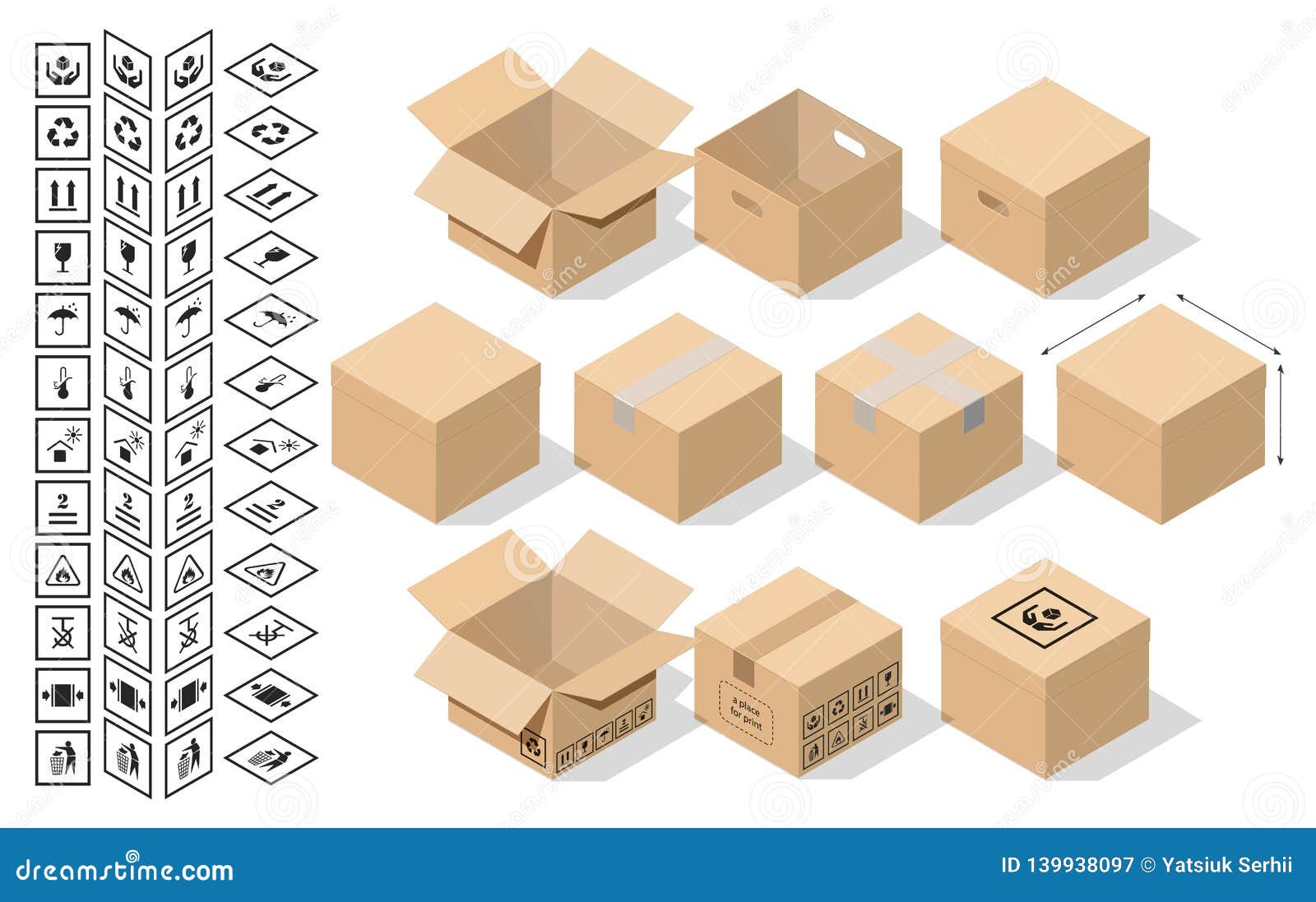 Set for Packaging in Isometric Style. Stock Vector - Illustration of ...