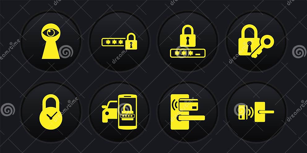 Set Padlock with Clock, Lock and Key, Smart Car Security System ...