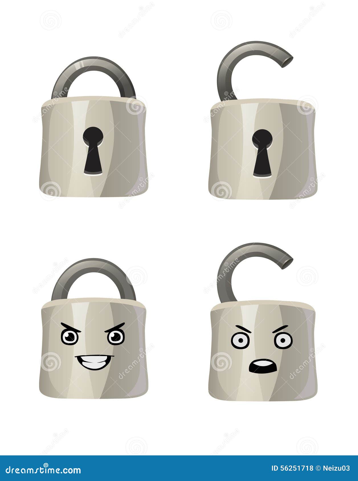 Set of Padlock. Open and Lock. Stock Illustration - Illustration of ...