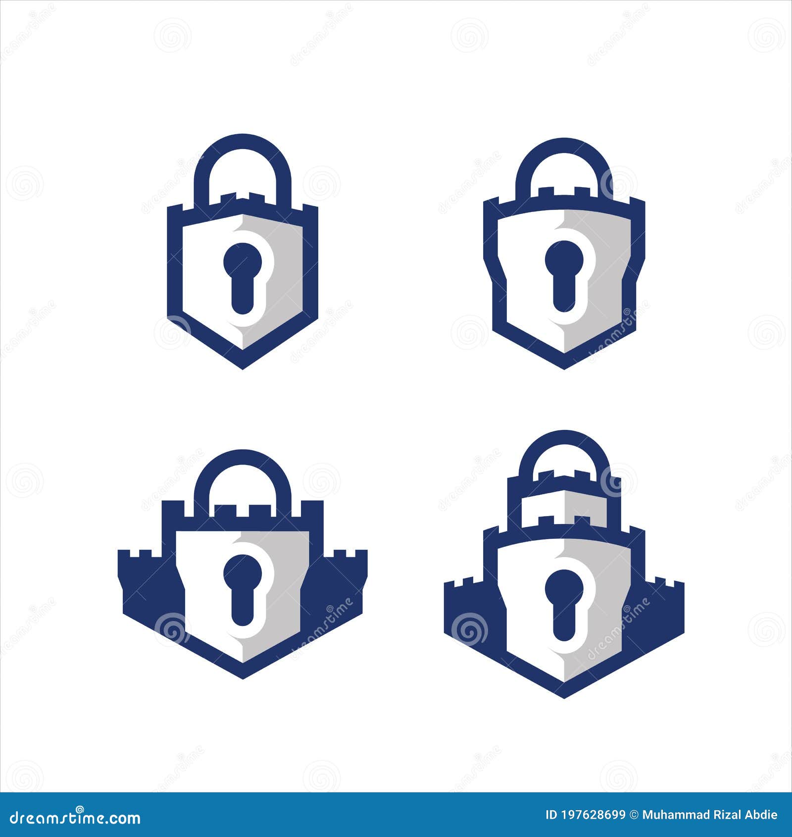 Set Padlock in Shield and Castle Shape Logo Icon Symbol of Safety Guard ...