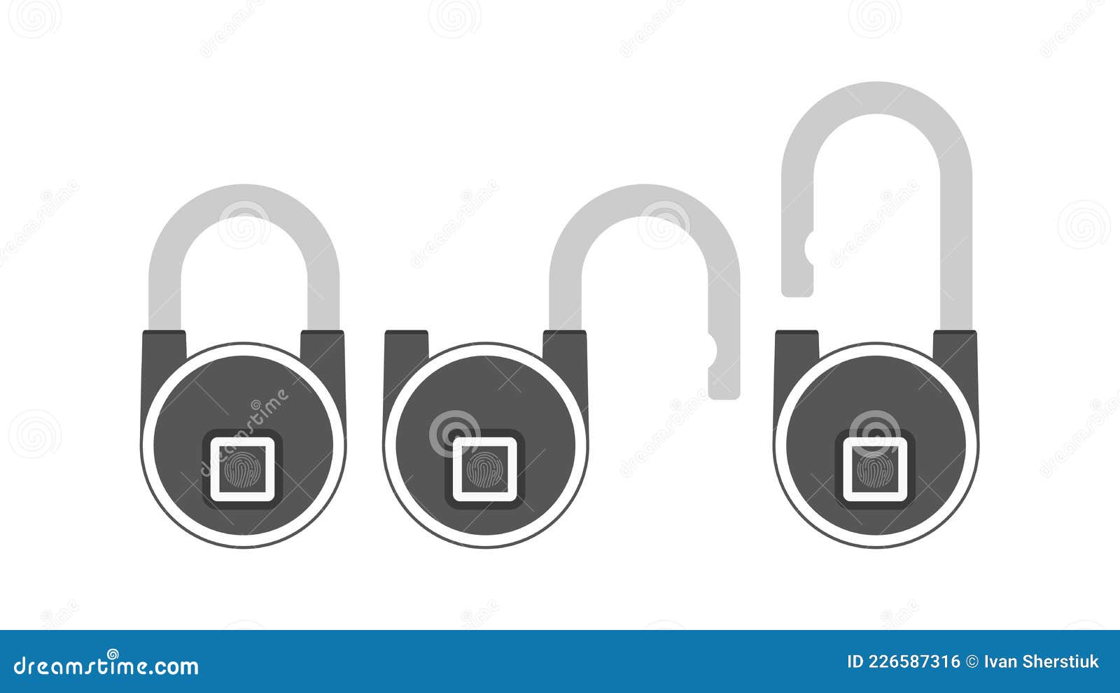 Set of Padlocks with Fingerprint Scanner. a Modern Padlock is Opened ...