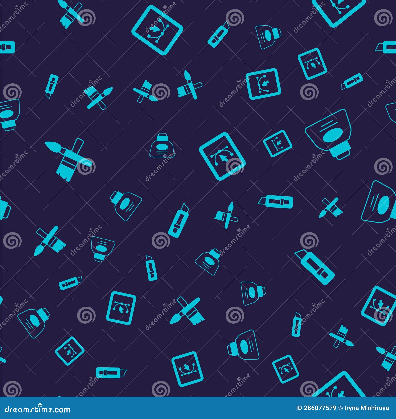 Set Paint Brush, Inkwell, Computer with Design Program and Stationery ...