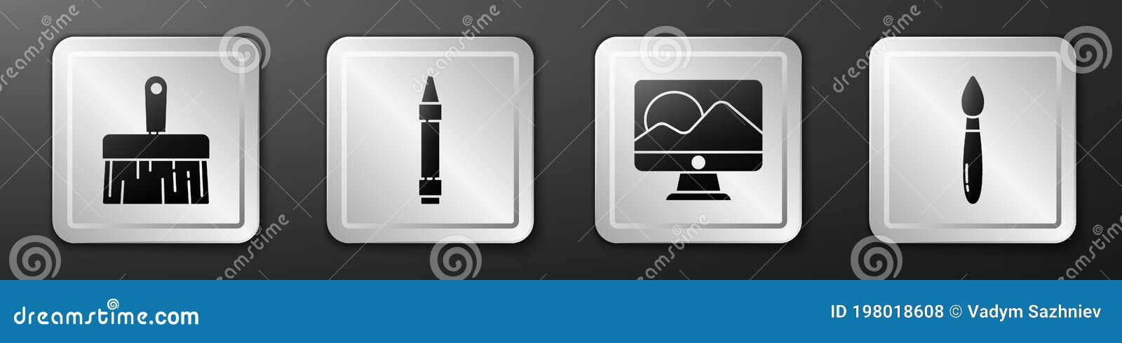 Set Paint Brush, Wax Crayons for Drawing, Computer Monitor Screen and ...