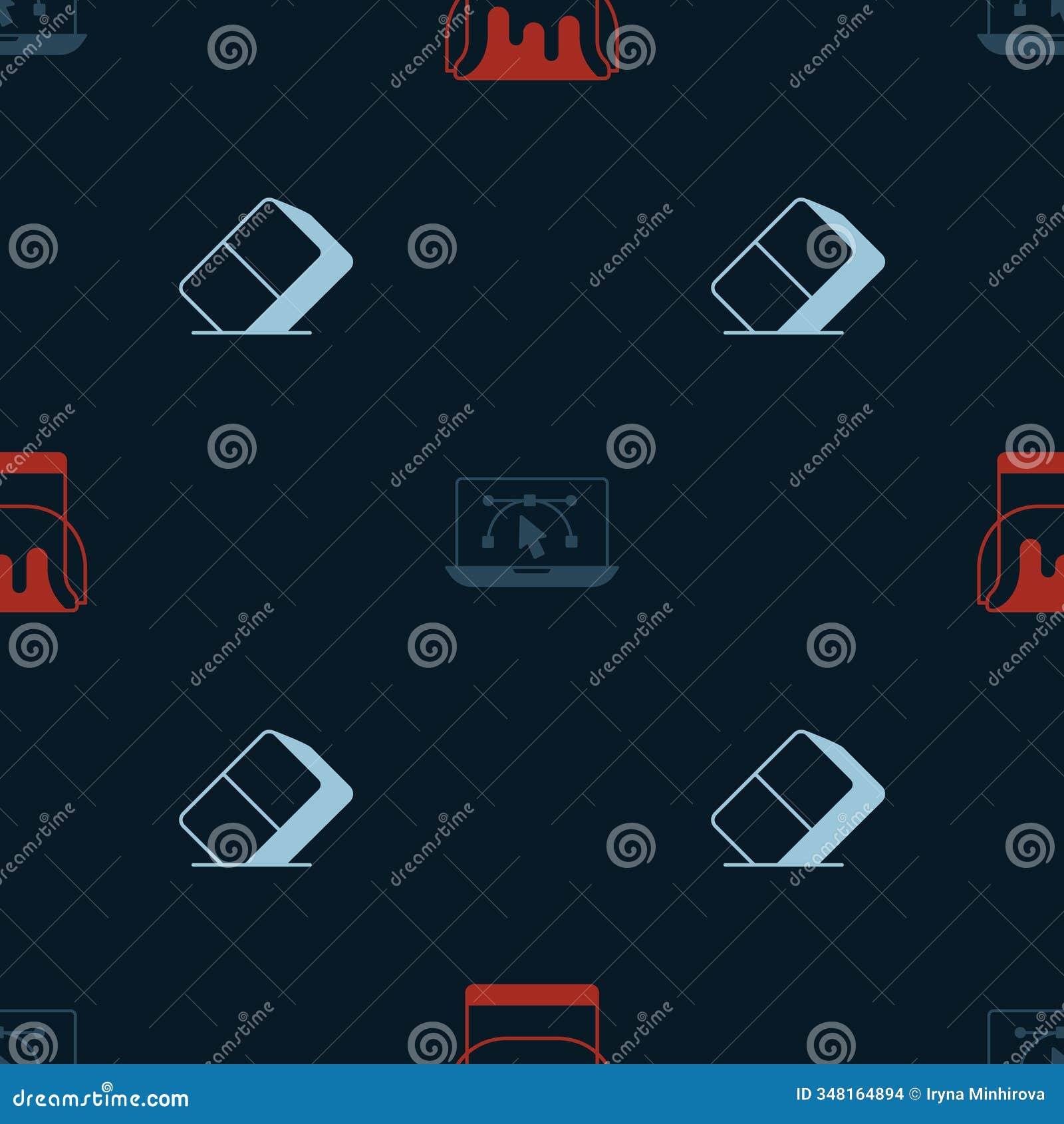 Set Paint Bucket, Computer with Design Program and Eraser or Rubber on ...