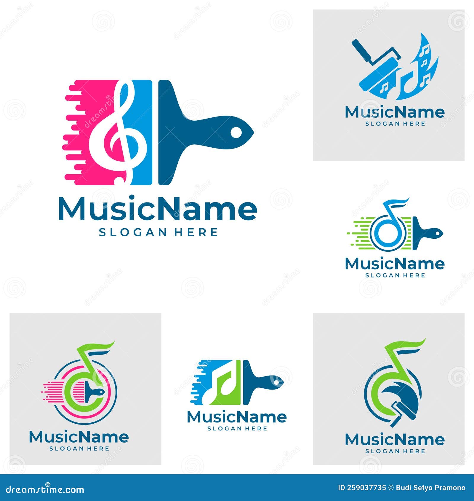 Set of Paint Music Logo Vector. Music Paint Logo Design Template Stock ...