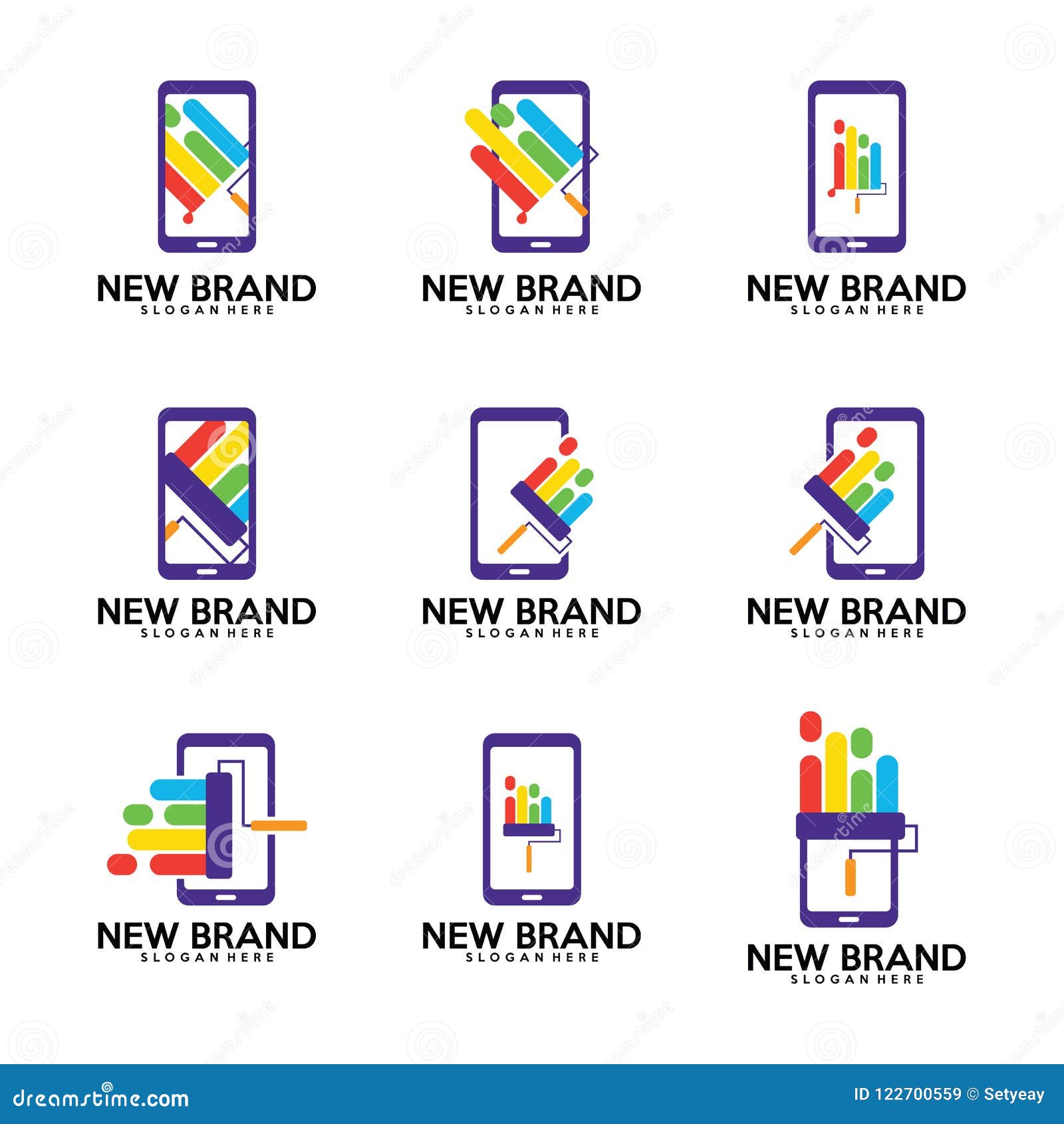 Set of Paint with Phone Logo Design , Phone, Paint Stock Illustration ...