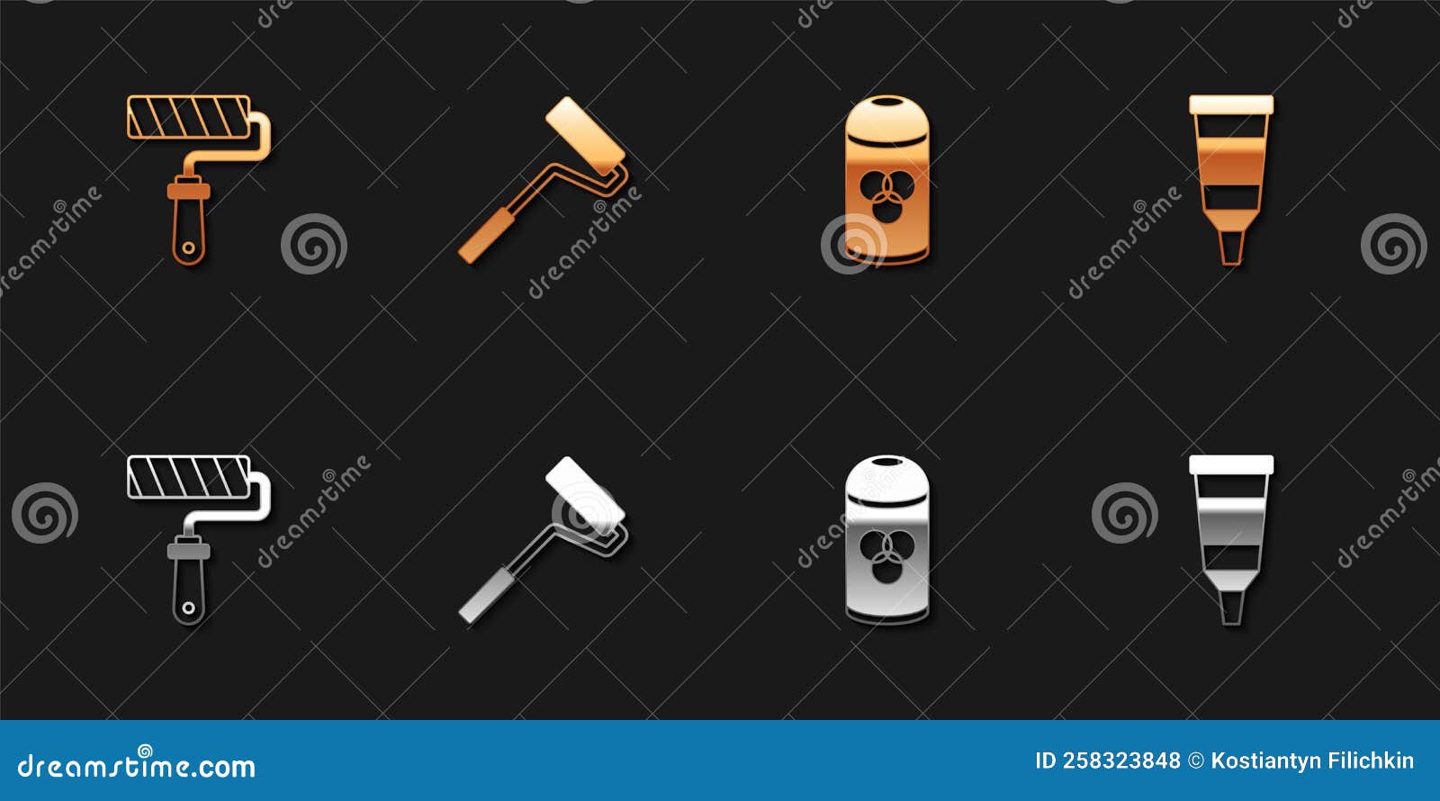 Set Paint Roller Brush, Spray Can and Tube with Paint Palette Icon ... Set Paint Roller Brush, Spray Can and Tube with Paint Palette Icon ...