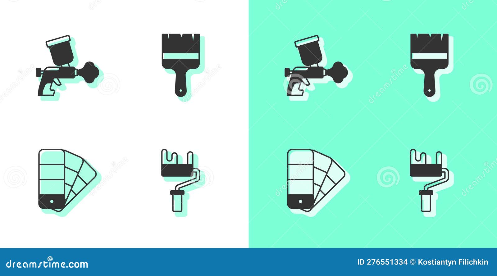 Set Paint Roller Brush, Spray Gun, Color Palette Guide and Icon. Vector ... Set Paint Roller Brush, Spray Gun, Color Palette Guide and Icon. Vector ...