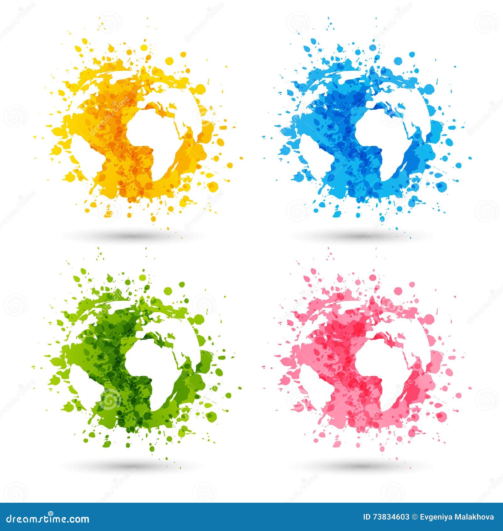 Set of Paint Splashes with Map Silhouette Stock Vector - Illustration ...