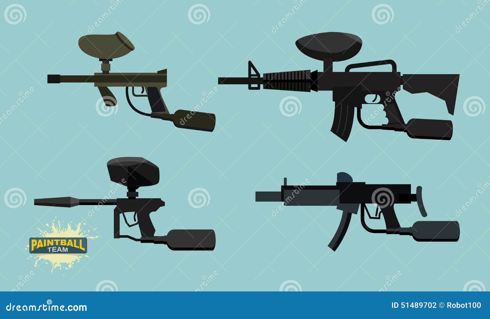 Set paintball guns stock vector. Illustration of battle - 51489702