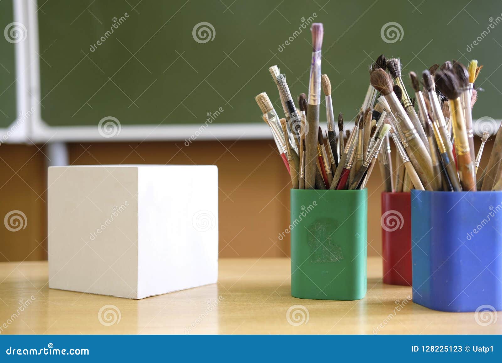 Set of the Painter`s Brushes with Plaster Cube Stock Image - Image of ...
