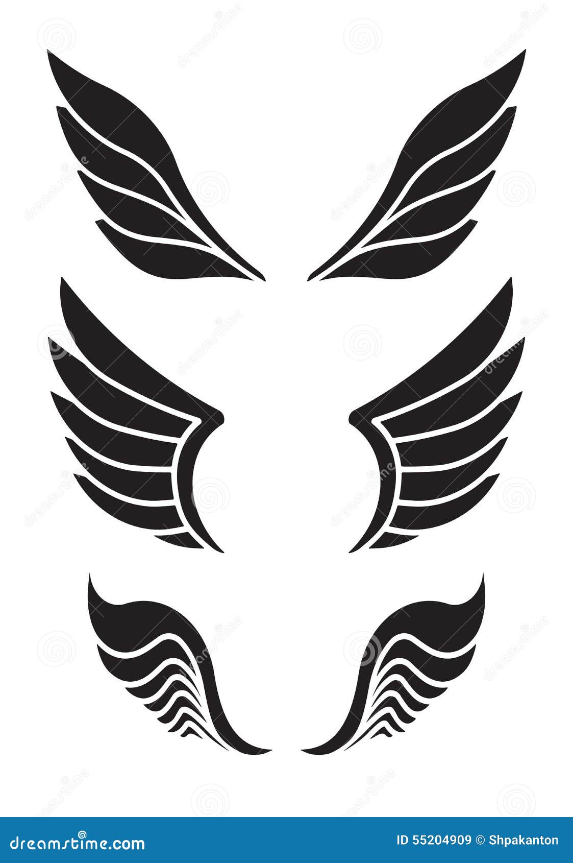 Set of 3 Pair of Decorative Vector Wings for Your Design. Stock Vector ...