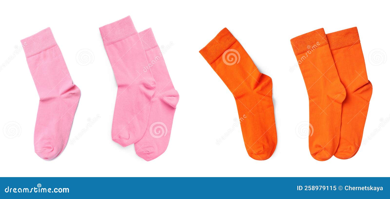 Set with Pairs of Different Color Socks on White Background, Top View ...