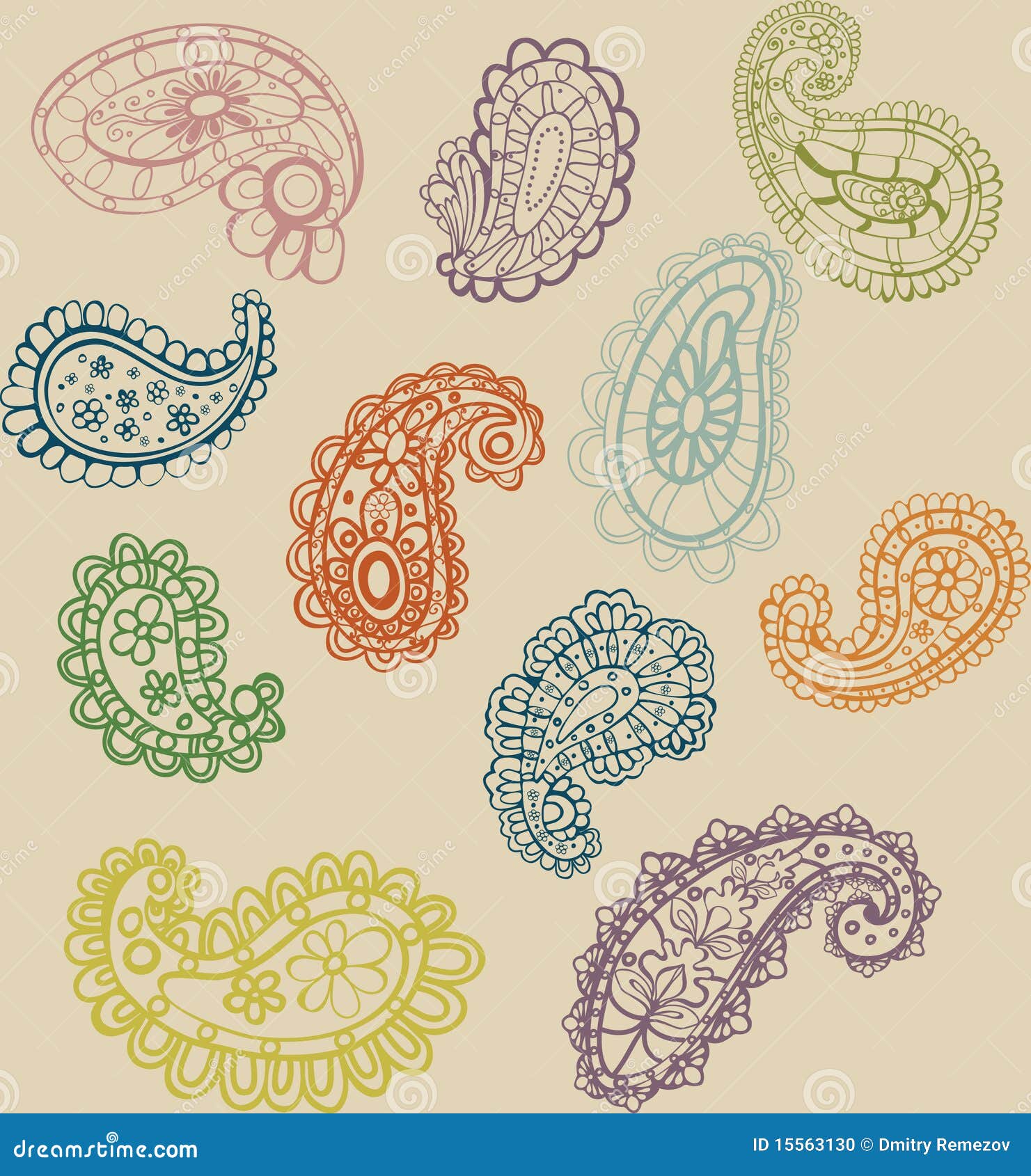 Set of paisley design stock vector. Illustration of symbol - 15563130