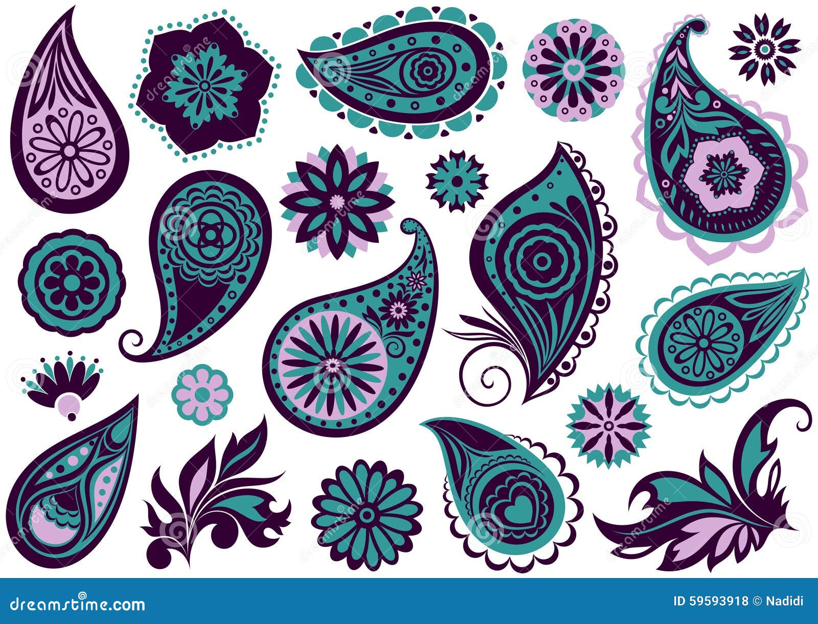 Set of paisley and flowers stock vector. Illustration of rounded - 59593918