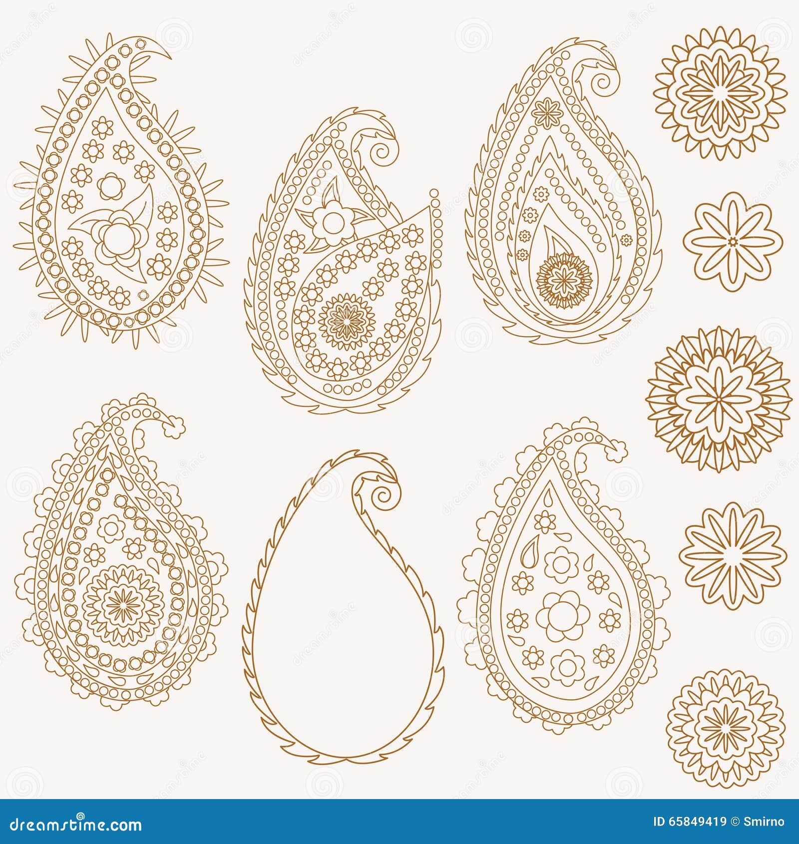 Set of paisley and flowers stock vector. Illustration of background ...
