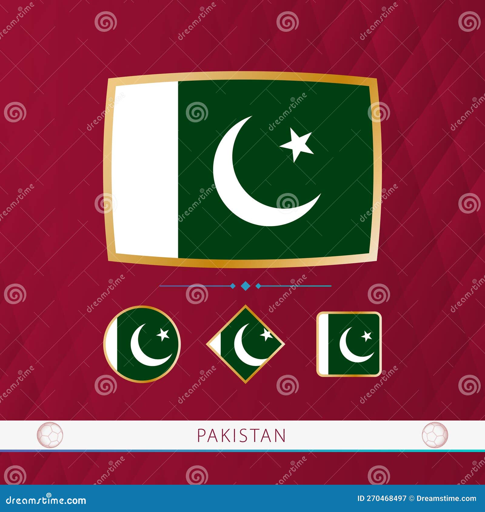 Set of Pakistan Flags with Gold Frame for Use at Sporting Events on a ...