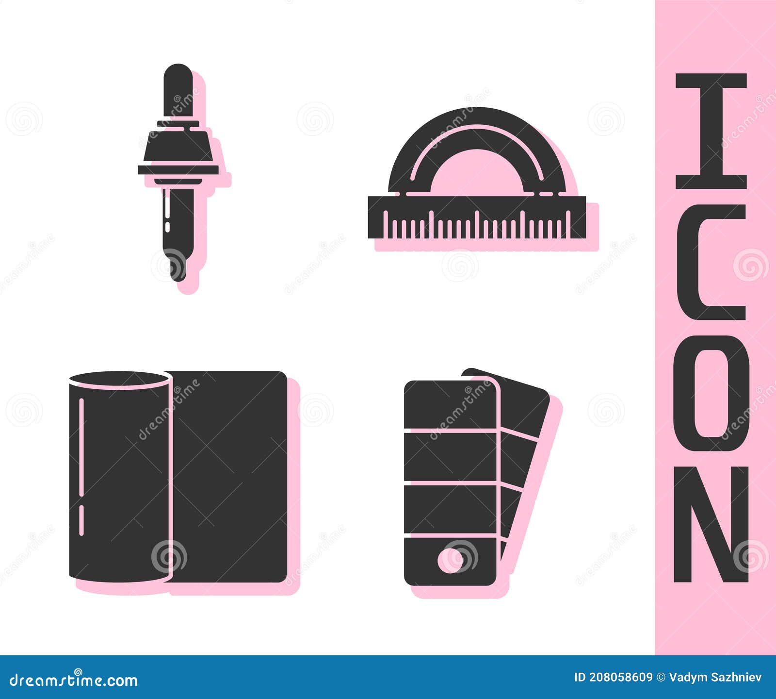 Set Palette, Pipette, Paper Towel Roll and Protractor Icon. Vector Stock Vector - Illustration ...