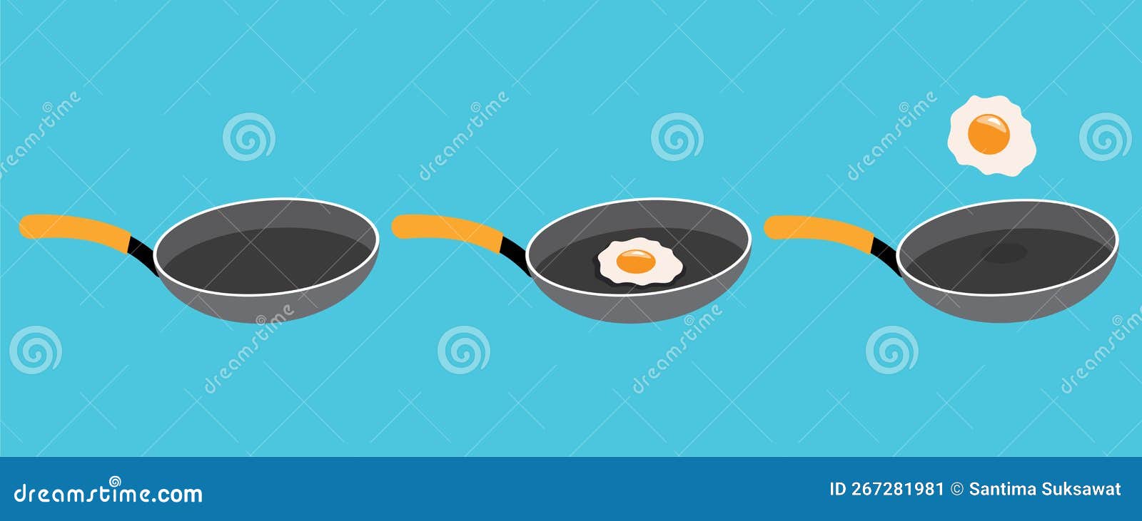 Set of Pan with Fried Egg Vector Illustration Stock Vector ...