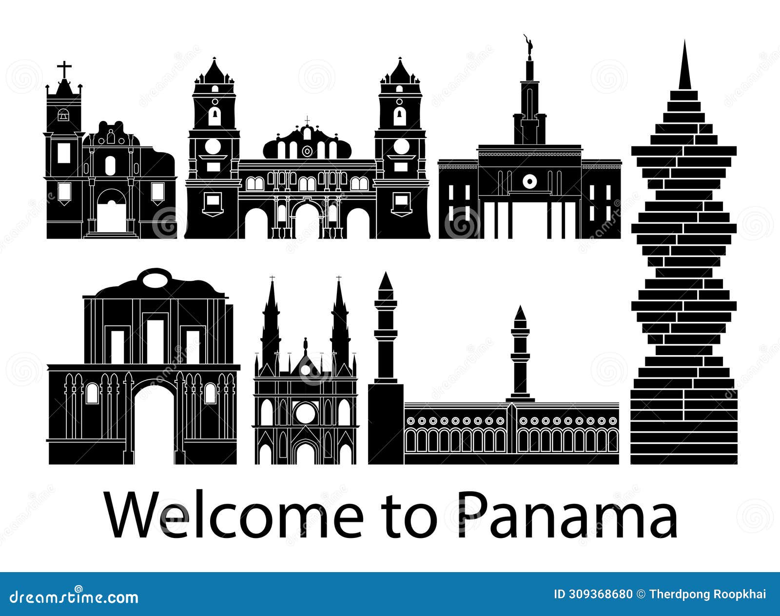 Set of Panama Famous Landmarks by Silhouette Style Stock Vector ... Set of Panama Famous Landmarks by Silhouette Style Stock Vector ...
