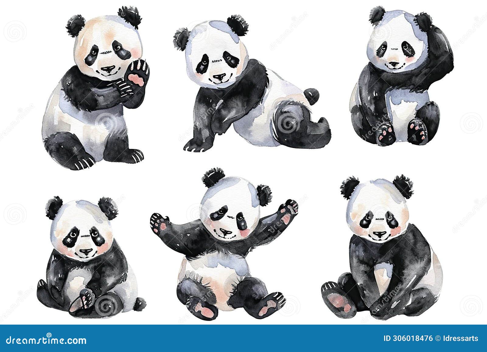 Set of Panda in Different Poses Watercolor Stock Photo - Image of ...
