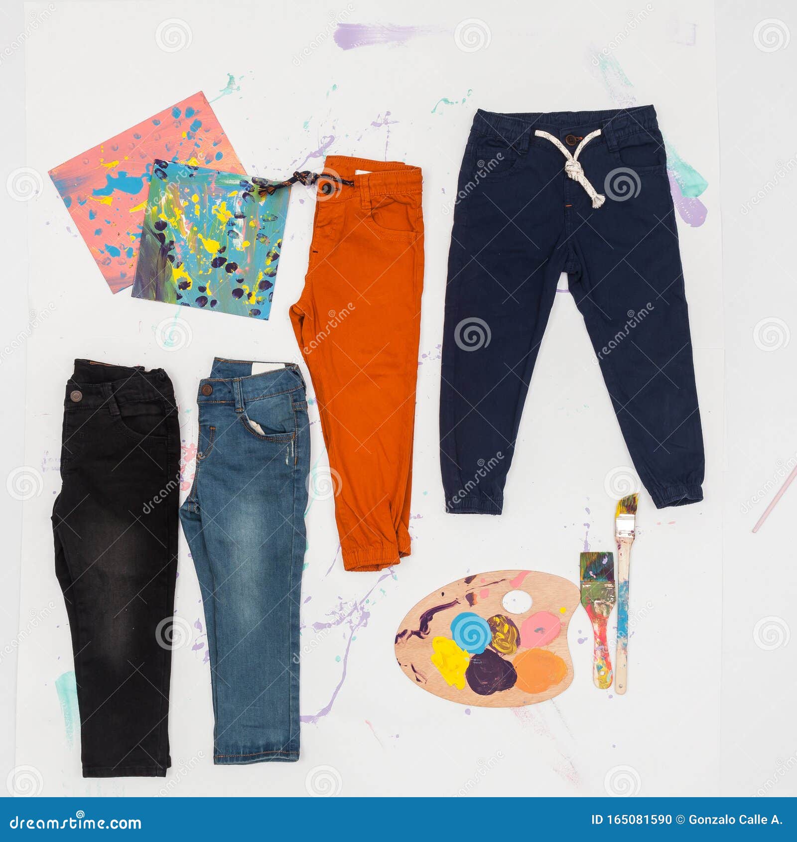 Set of Pants in Different Colors for Children Stock Photo - Image of ...