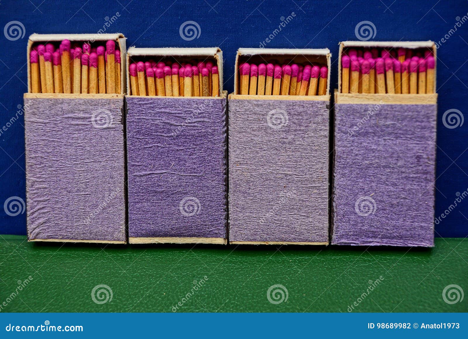 Set of Paper Blue Boxes with Matches Stock Photo - Image of macro ...