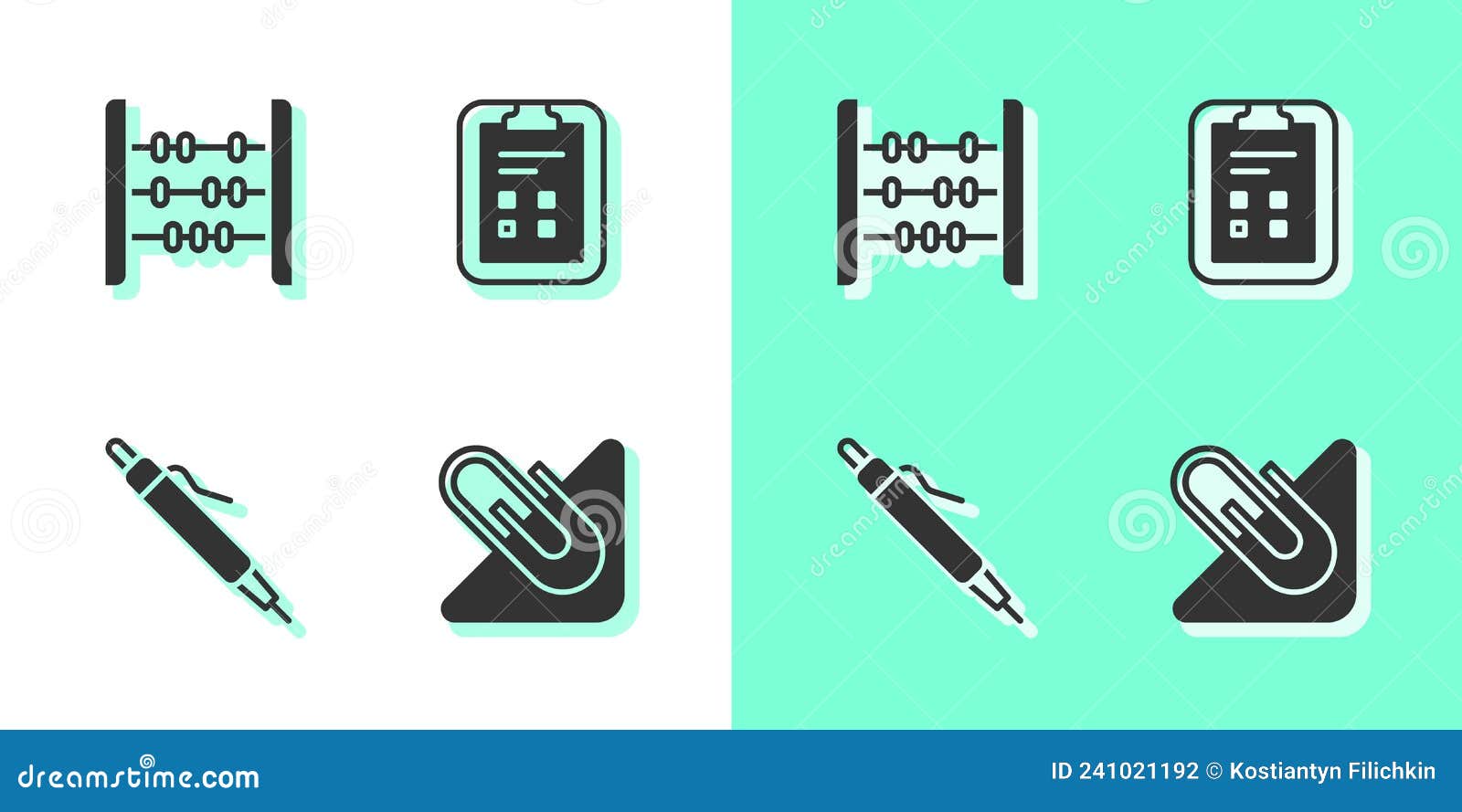 Set Paper Clip, Abacus, Pen and Exam Sheet with Check Mark Icon. Vector ...