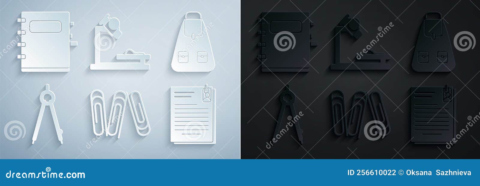 Set Paper Clip, School Backpack, Drawing Compass, File Document and ...