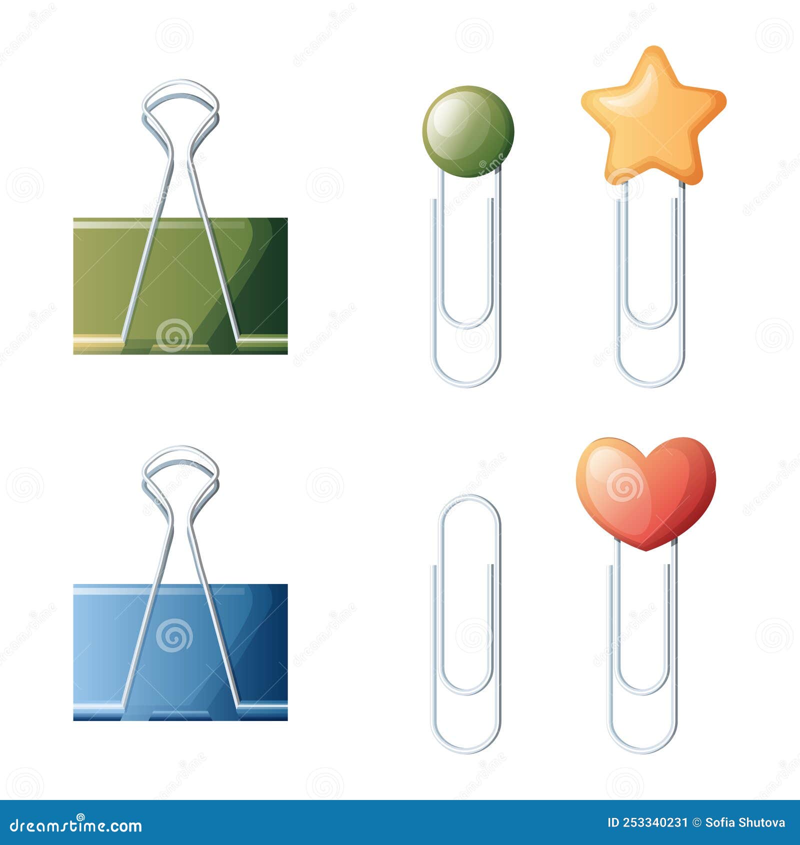 Set of Paper Clips and Clips on a White Background. Stationery, Office ...