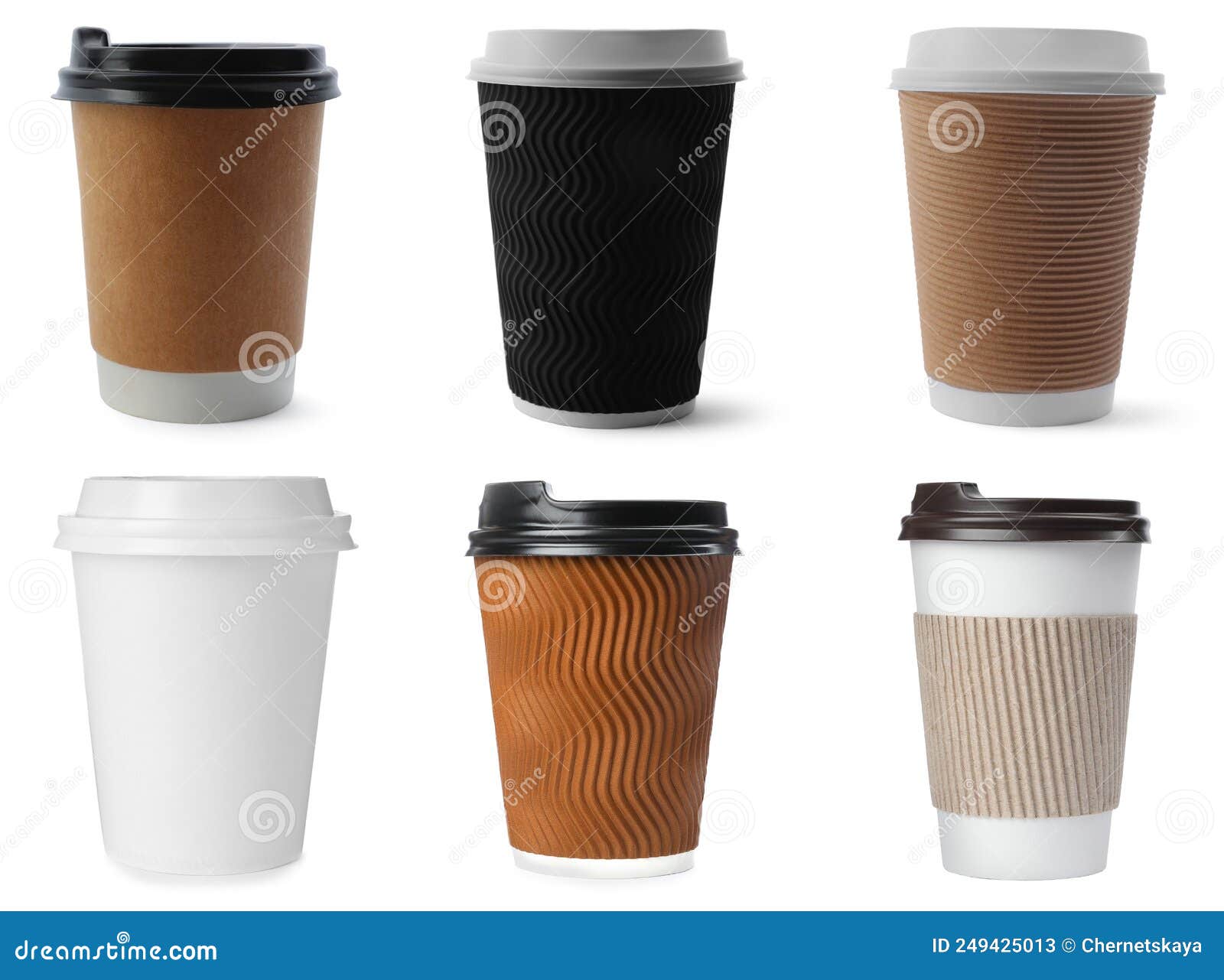 Set with Paper Coffee Cups with Lids on White Background Stock Image ...