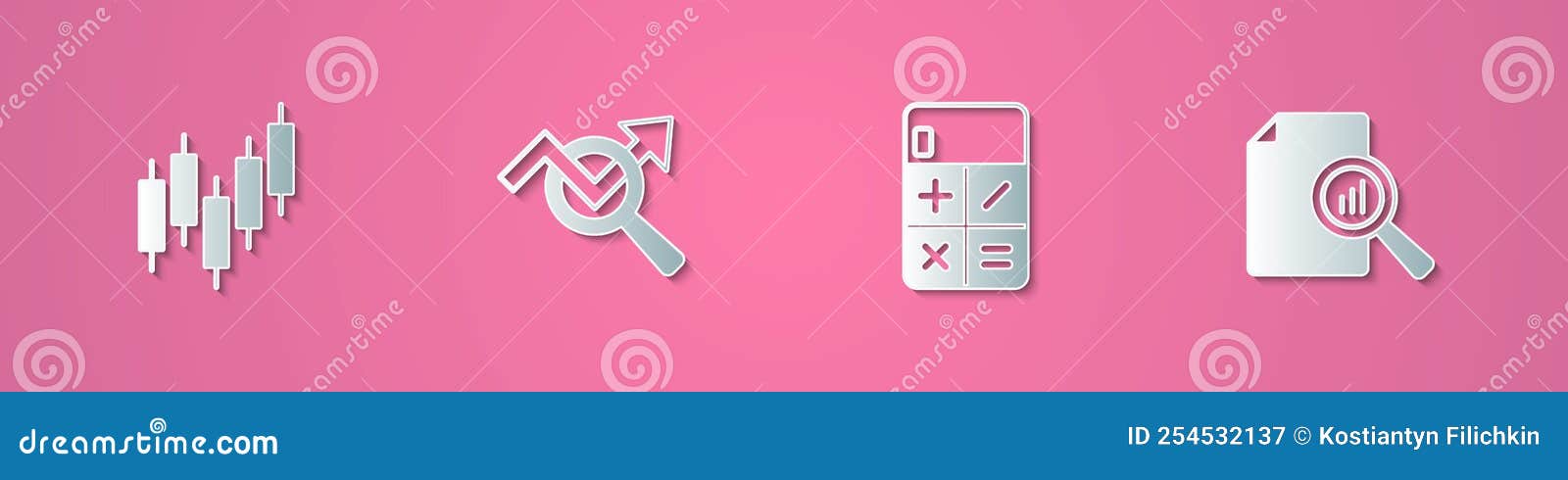 Set Paper Cut Browser with Stocks Market, Search Data Analysis, Calculator and Document Graph ...