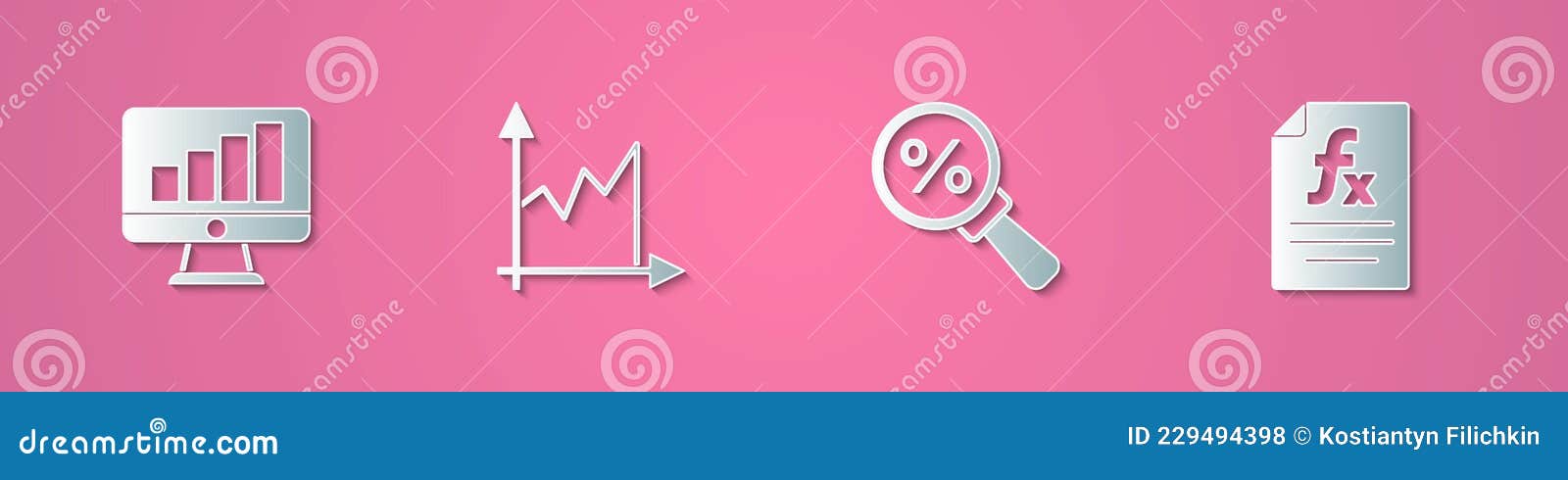 Set Paper Cut Computer Monitor with Graph Chart, Graph, Schedule, Chart ...