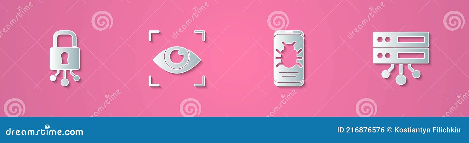Set Paper Cut Cyber Security Eye Scan System Bug On Mobile And Server
