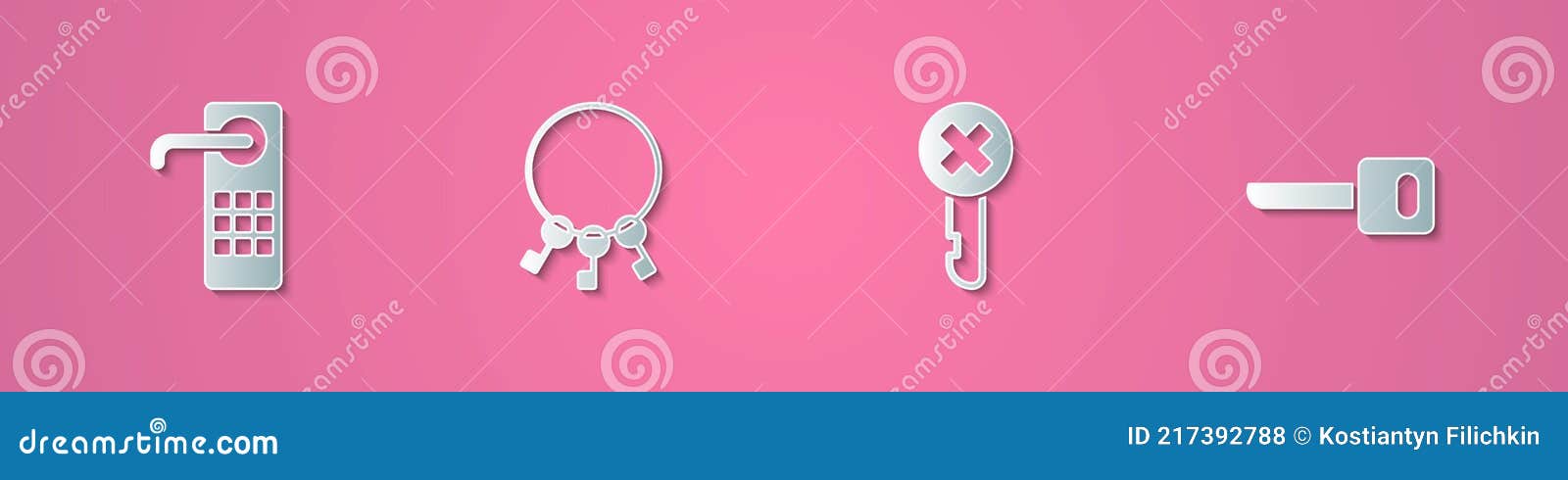 Set Paper Cut Digital Door Lock, Bunch of Keys, Wrong and Key Icon ...