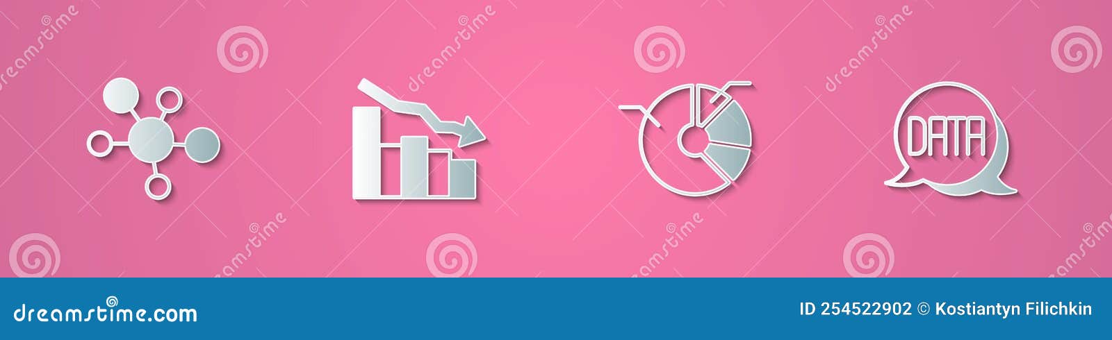 Set Paper Cut Mind Map Infographic, Financial Growth Decrease, Pie Chart and Data Analysis Icon ...