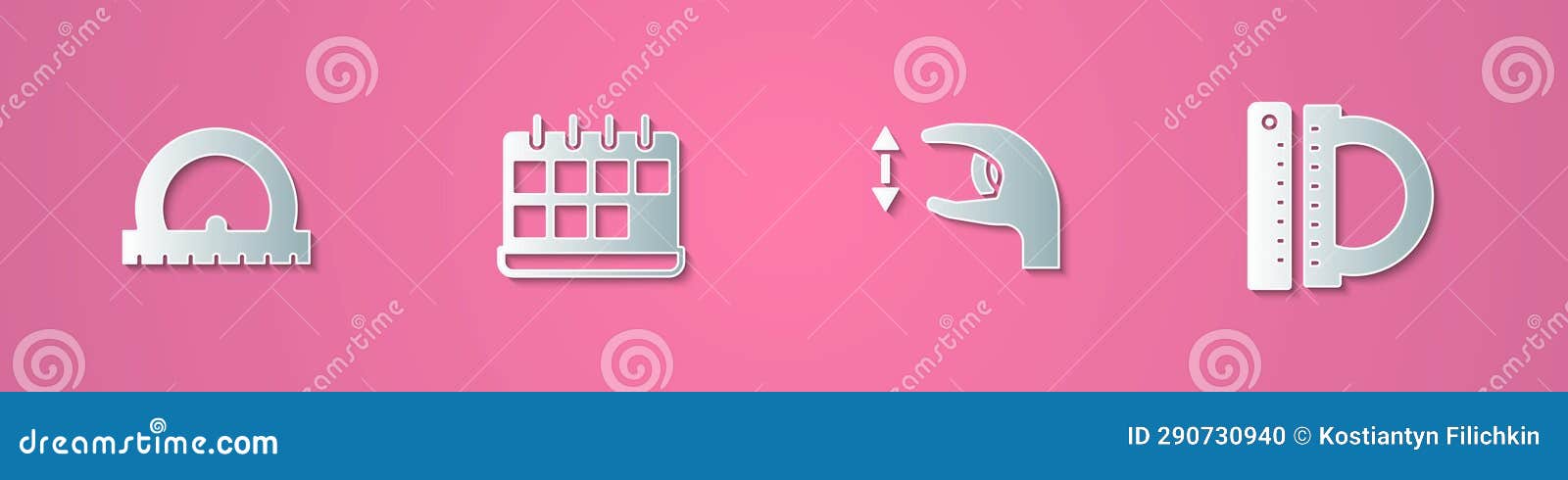 Set Paper Cut Protractor, Calendar, Approximate Measurements and and ...