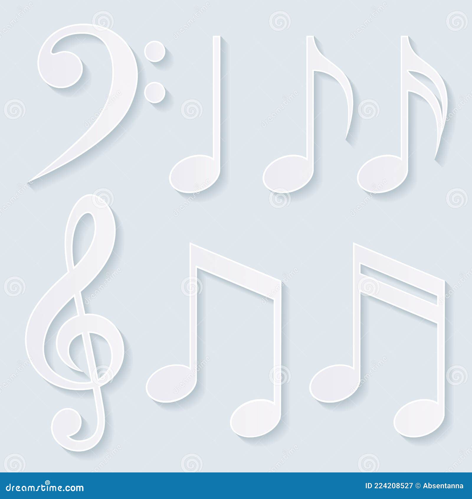 Set of paper musical notes stock vector. Illustration of sign - 224208527