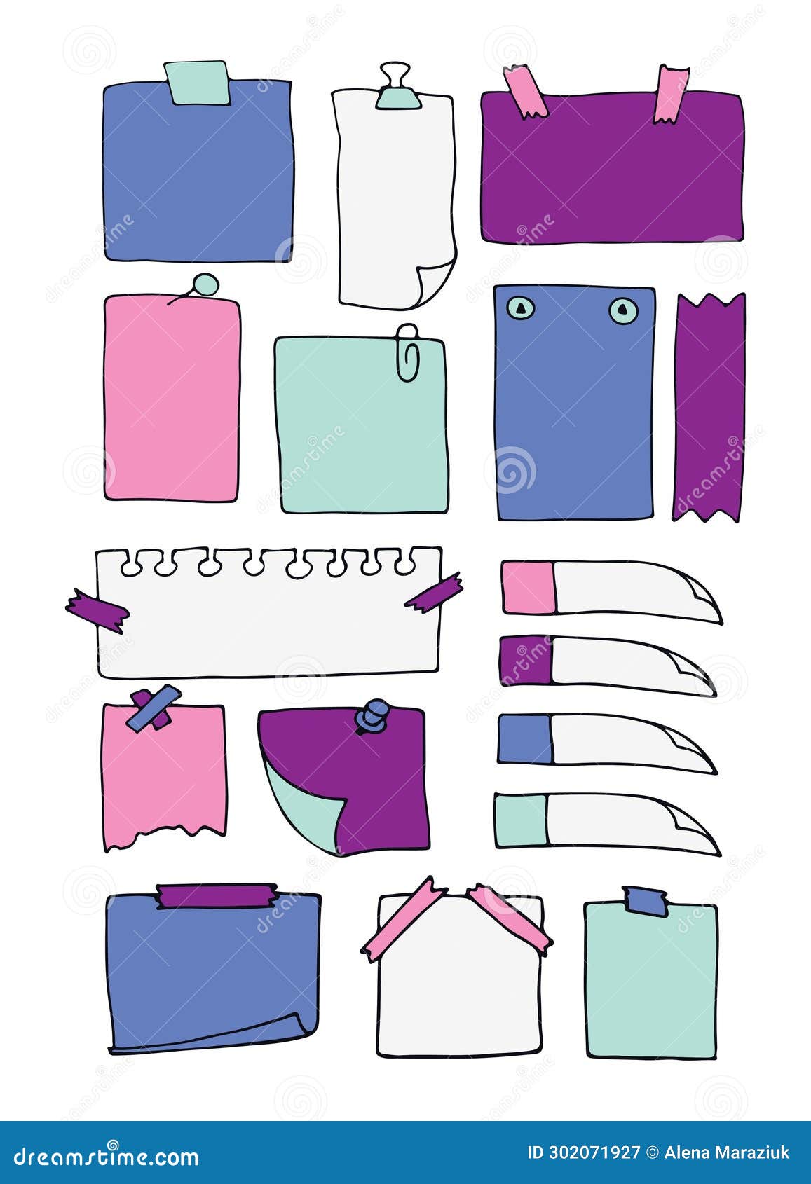 Set of Paper Notes, Stickers, Sticky Sheets, Torn Leaves. Notepads and ...