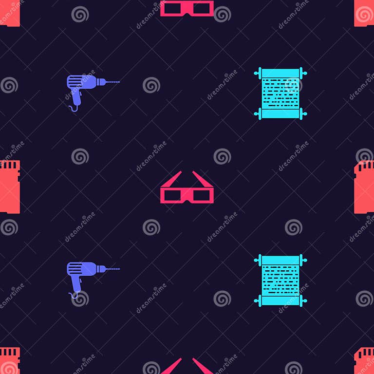 Set Paper Scroll, Drill Machine, 3D Cinema Glasses and SD Card on ...