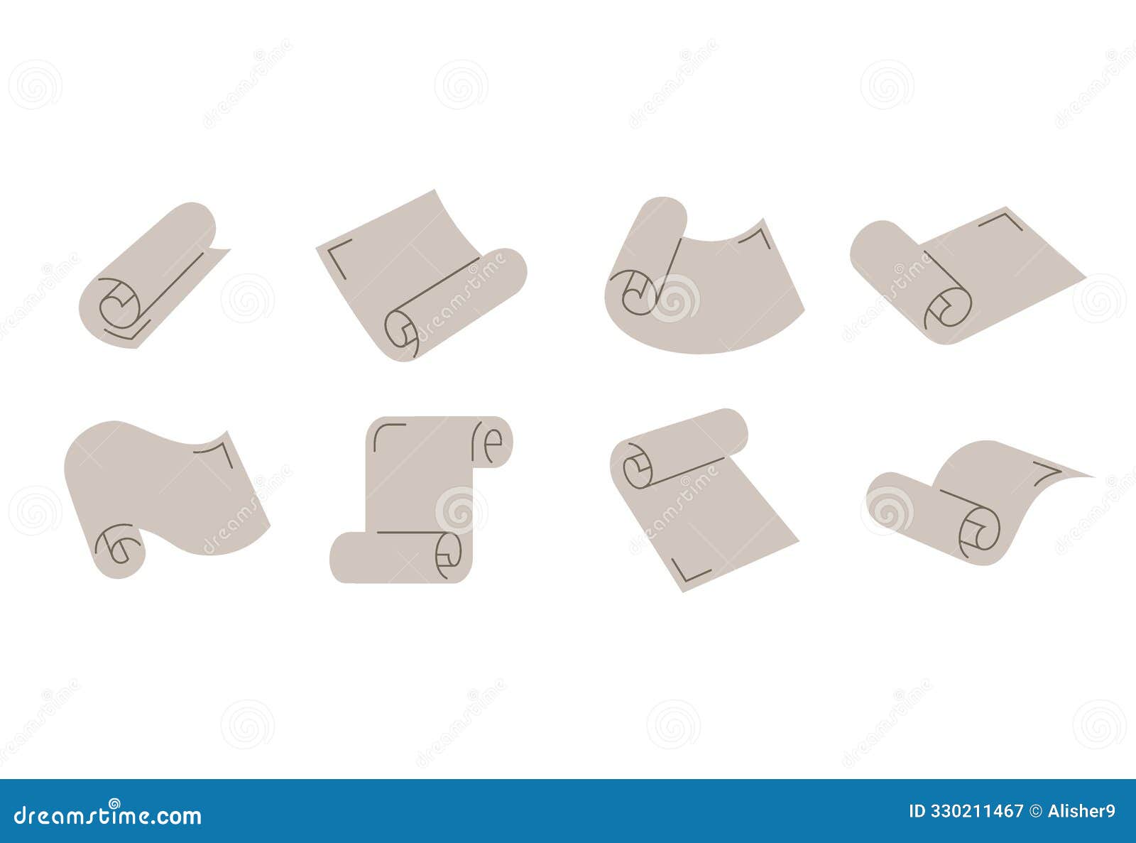 Set of Paper Scrolls and Rolls Sheets. Manuscript Message Letter ...