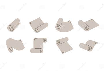 Set of Paper Scrolls and Rolls Sheets. Manuscript Message Letter ...