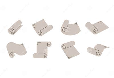 Set of Paper Scrolls and Rolls Sheets. Manuscript Message Letter ...