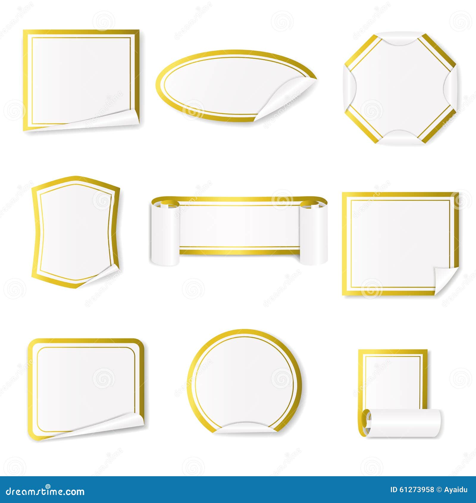 Set of Paper Stickers White with Gold Border.Vector Illustration Stock ...