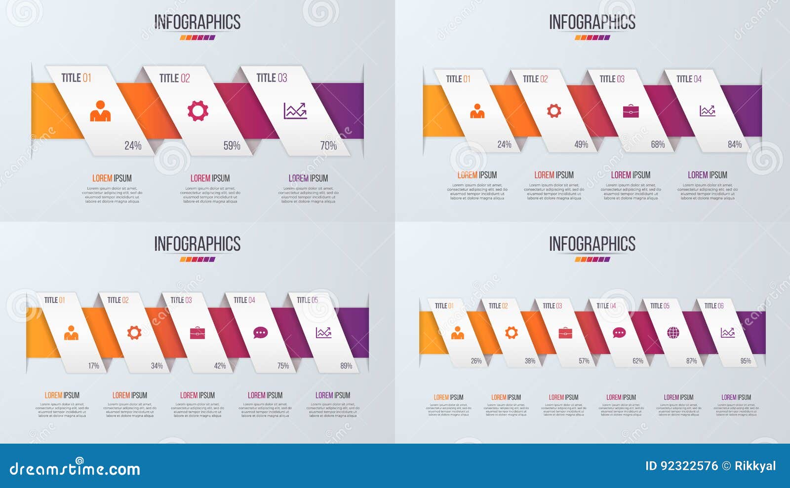 Set of Paper Style Infographic Timeline Designs with 3-6 Steps. Stock ...