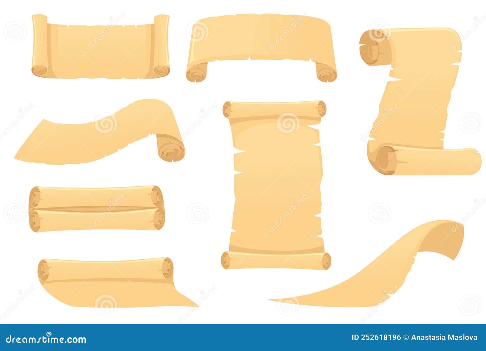 Papyrus Ancient Or Medieval Scroll With Damage Vector Illustration ...