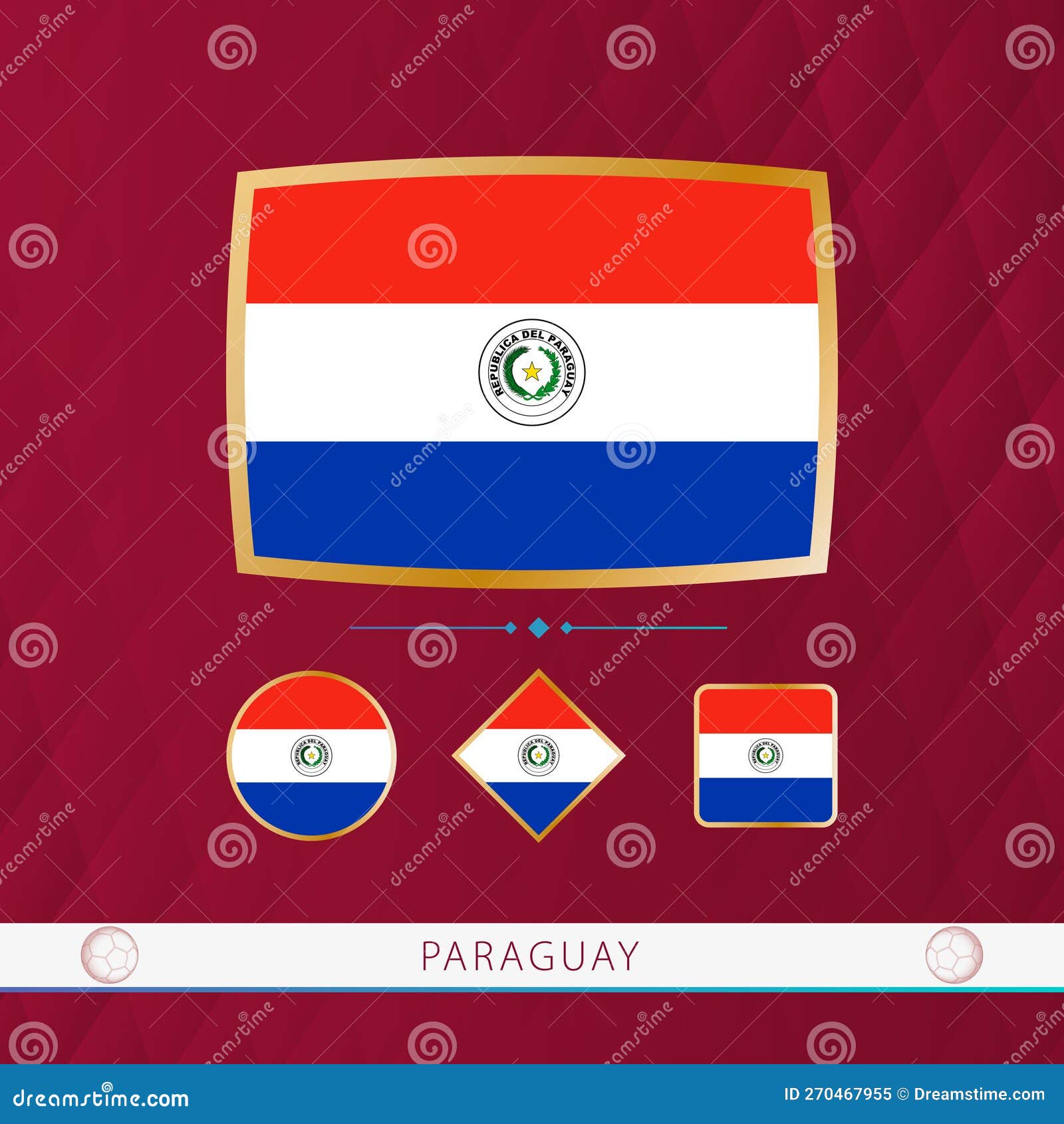Set of Paraguay Flags with Gold Frame for Use at Sporting Events on a ...