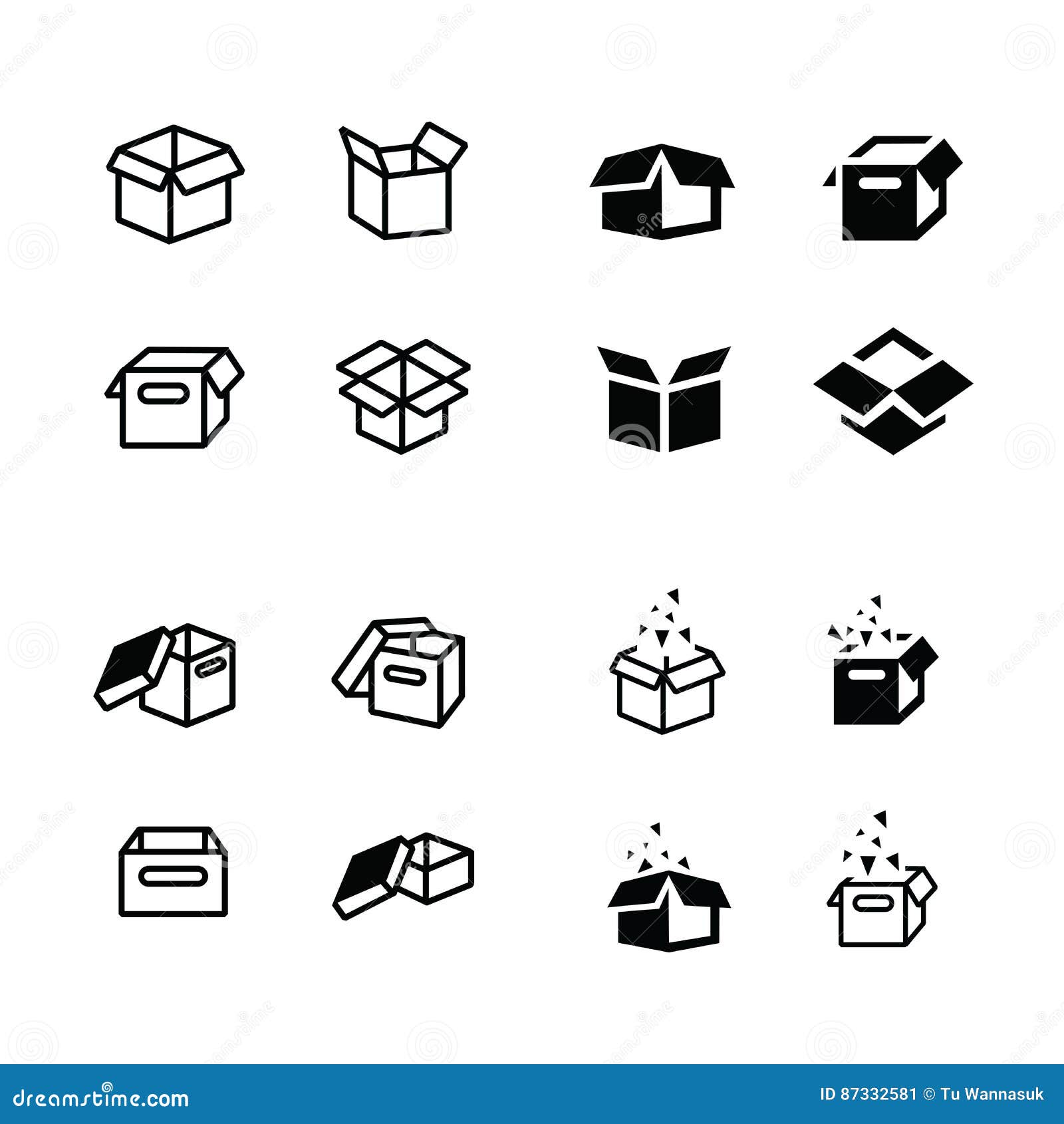 Set of Parcel Box, Open Box Icons Set Stock Illustration - Illustration ...